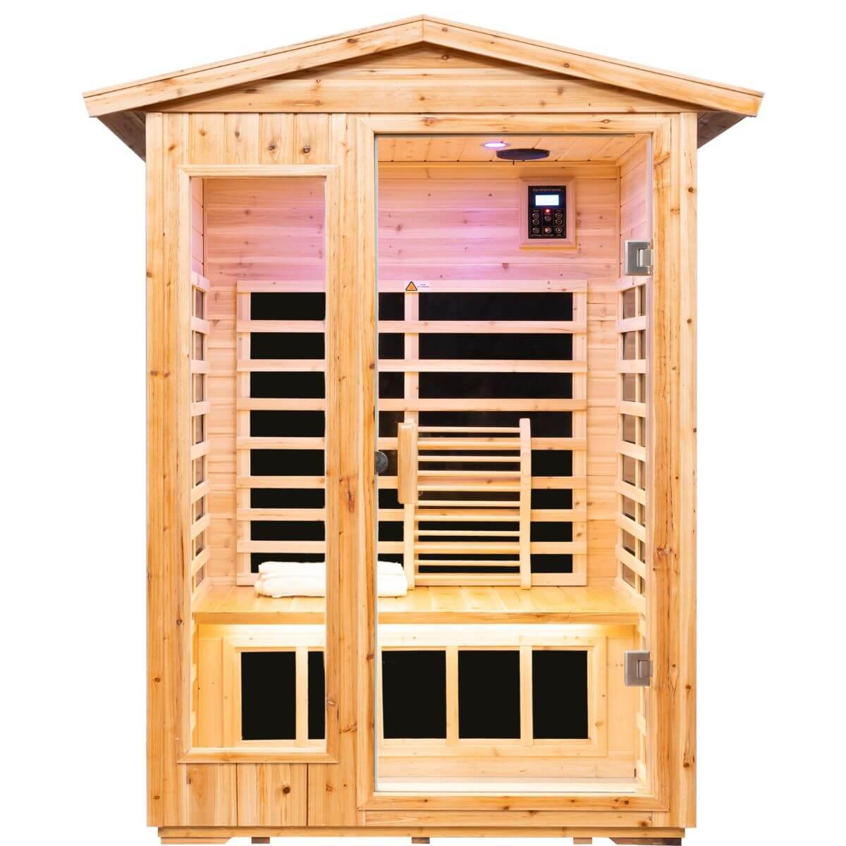 Garner-902VS 2 Person Outdoor Infrared Sauna – SalusHEAT Saunas Direct
