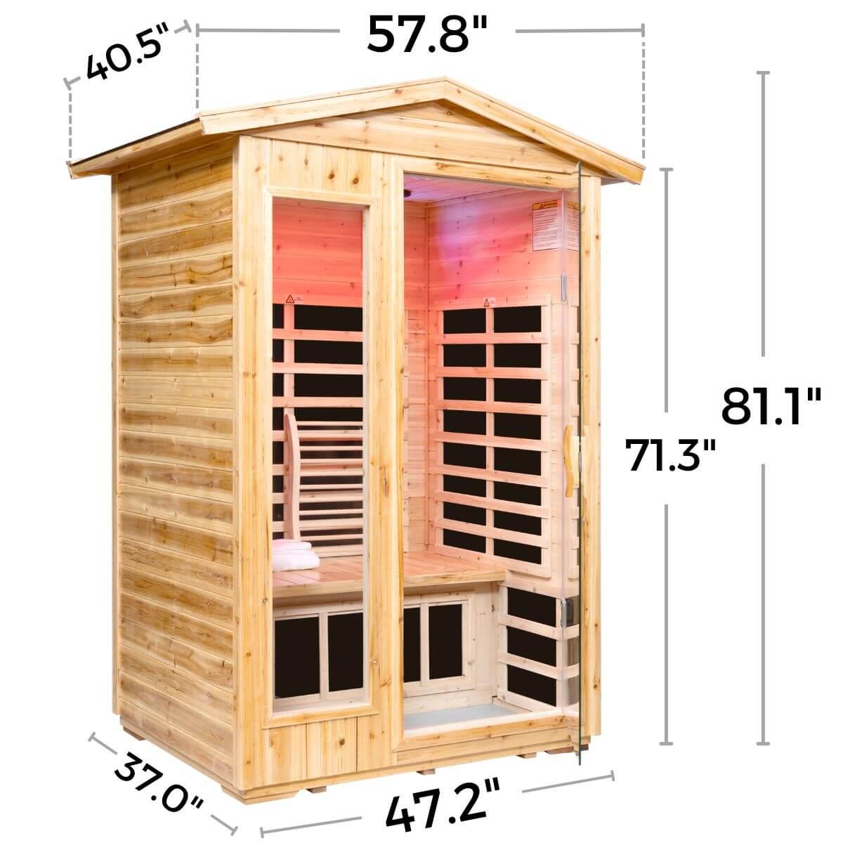 Garner-902VS 2 Person Outdoor Infrared Sauna – SalusHEAT Saunas Direct